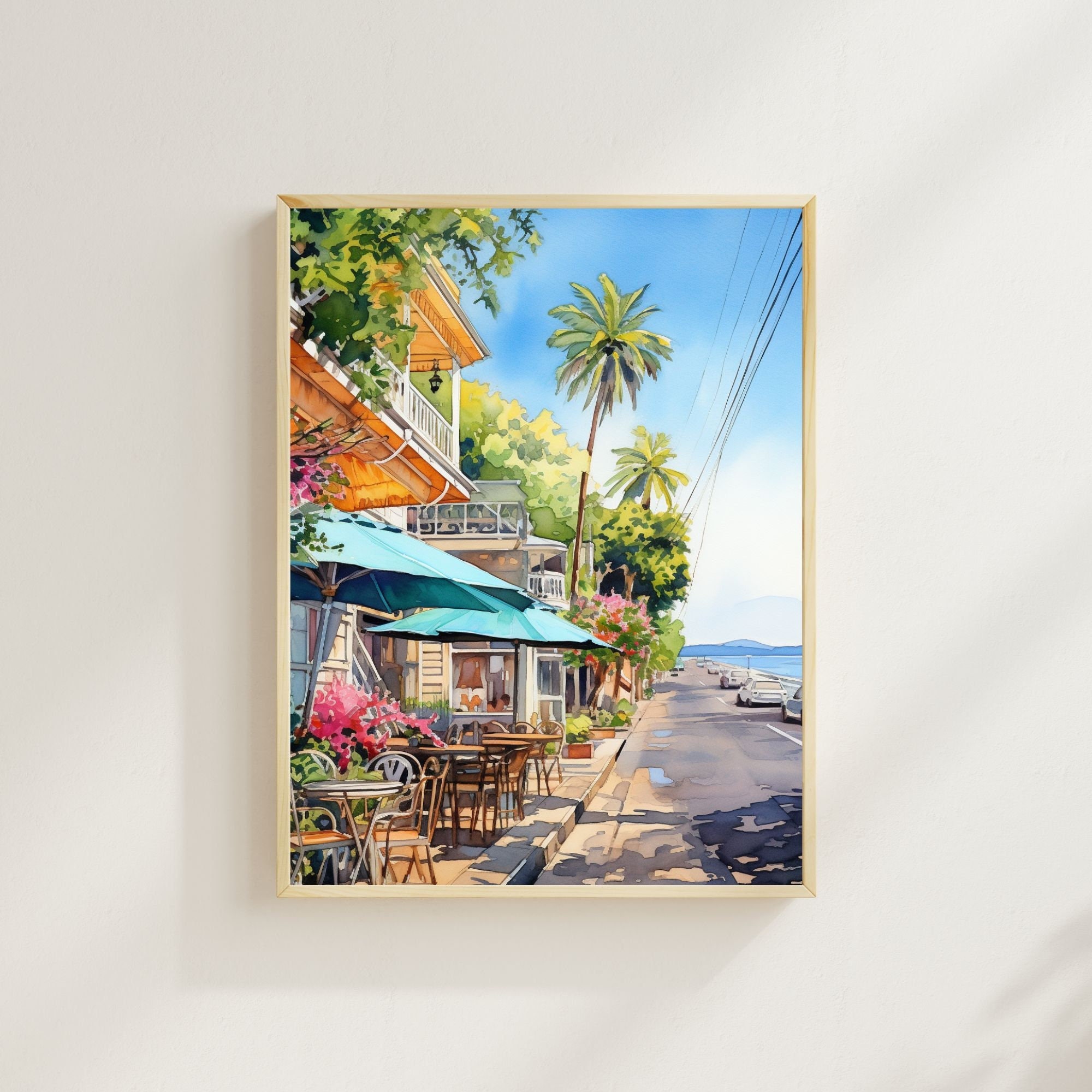 Lahaina Maui Island Art Print, Watercolor Hawaii Print, Tropical Land ...
