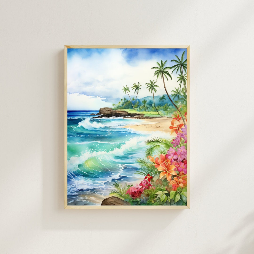 Maui Beach Watercolor Print, Hawaii Coastal Art - Etsy