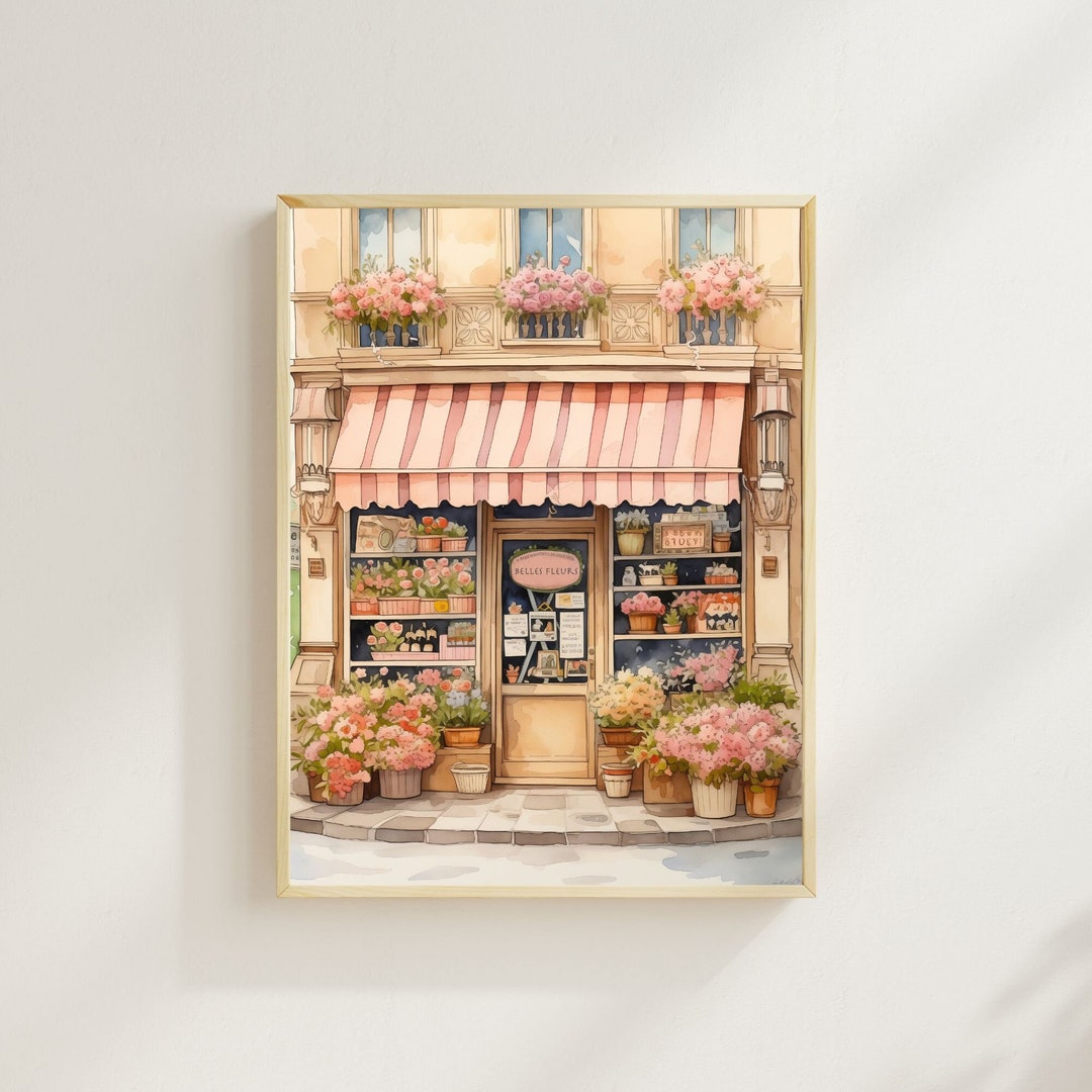 Parisian Flower Shop Watercolor Art Print, French Florist Wall Decor - Etsy