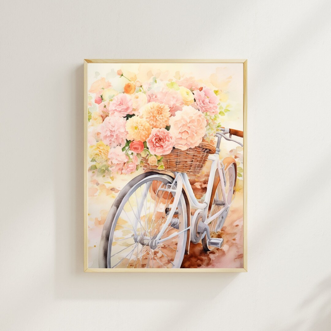 Watercolor Floral Bike Print, Vintage Bicycle With Flowers, Flowers ...