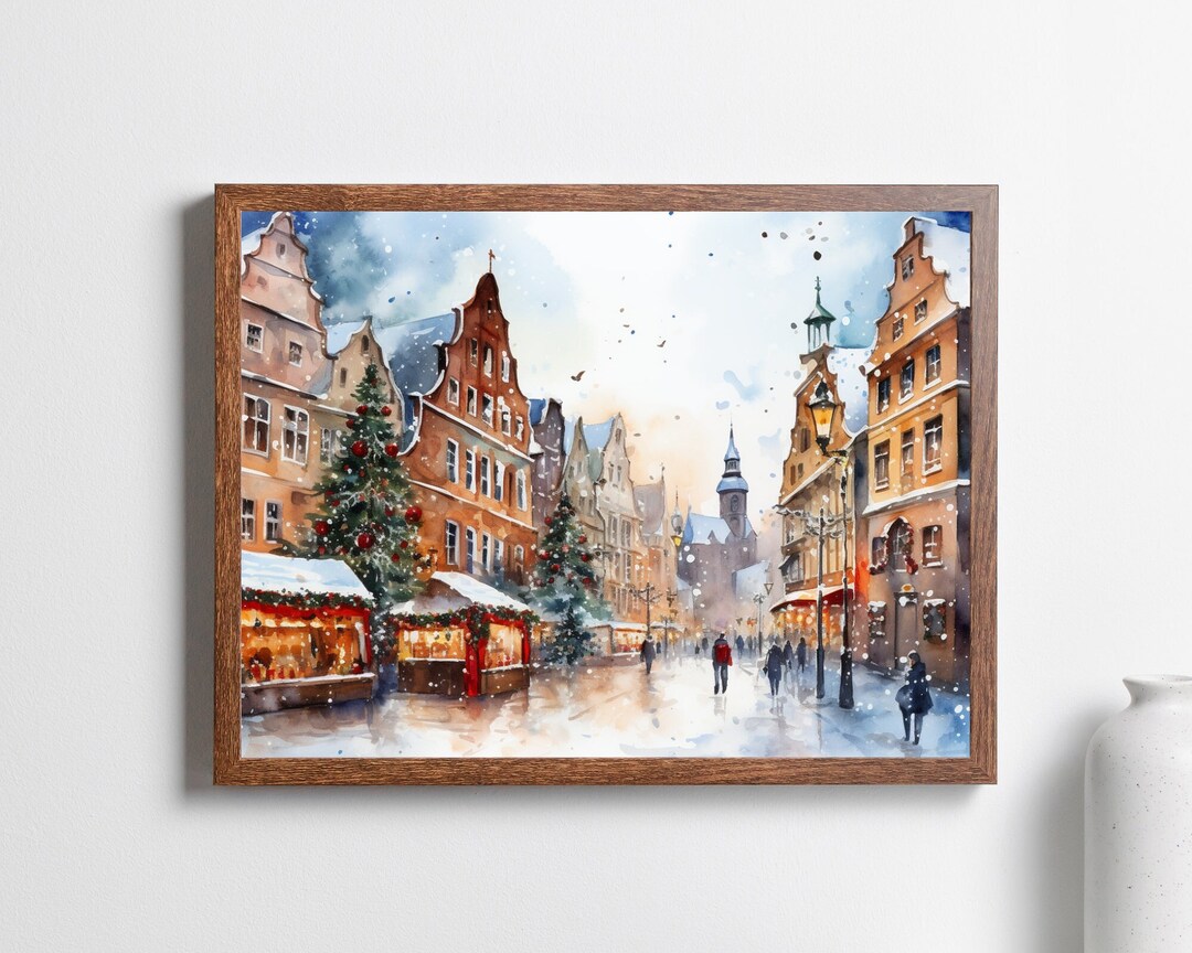 German Christmas Market Watercolor Print, Europe Travel Poster - Etsy