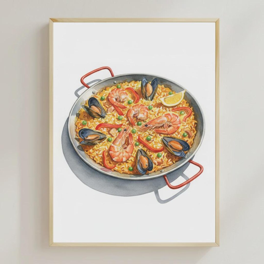 Valencia Paella Watercolor Art Print, Spanish Kitchen Decor - Etsy