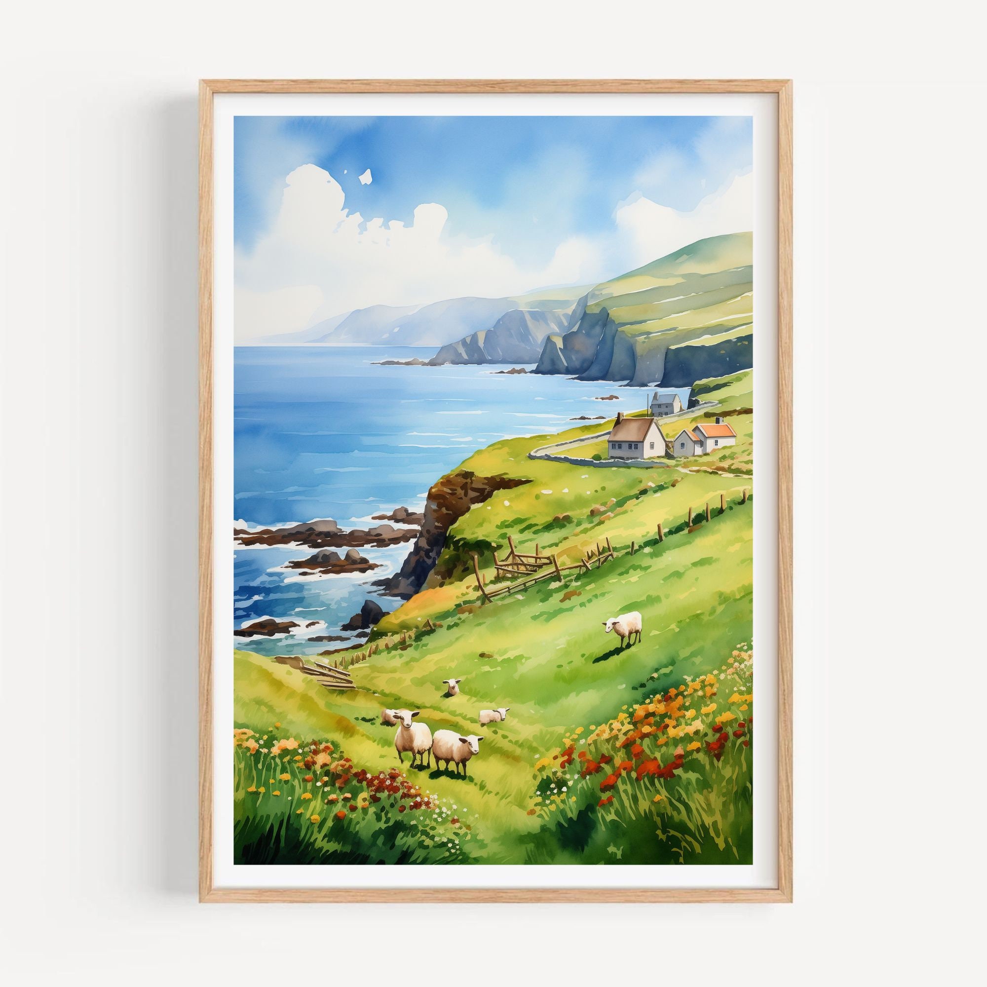 Dingle Peninsula Watercolor Art Print, Ireland Coastal Landscape - Etsy