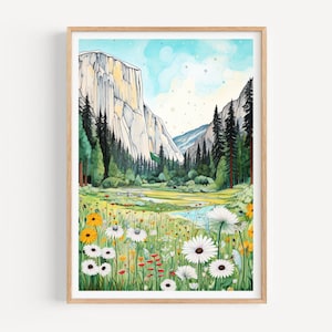 Yosemite National Park Watercolor Print, El Capitan Art Print, US ...