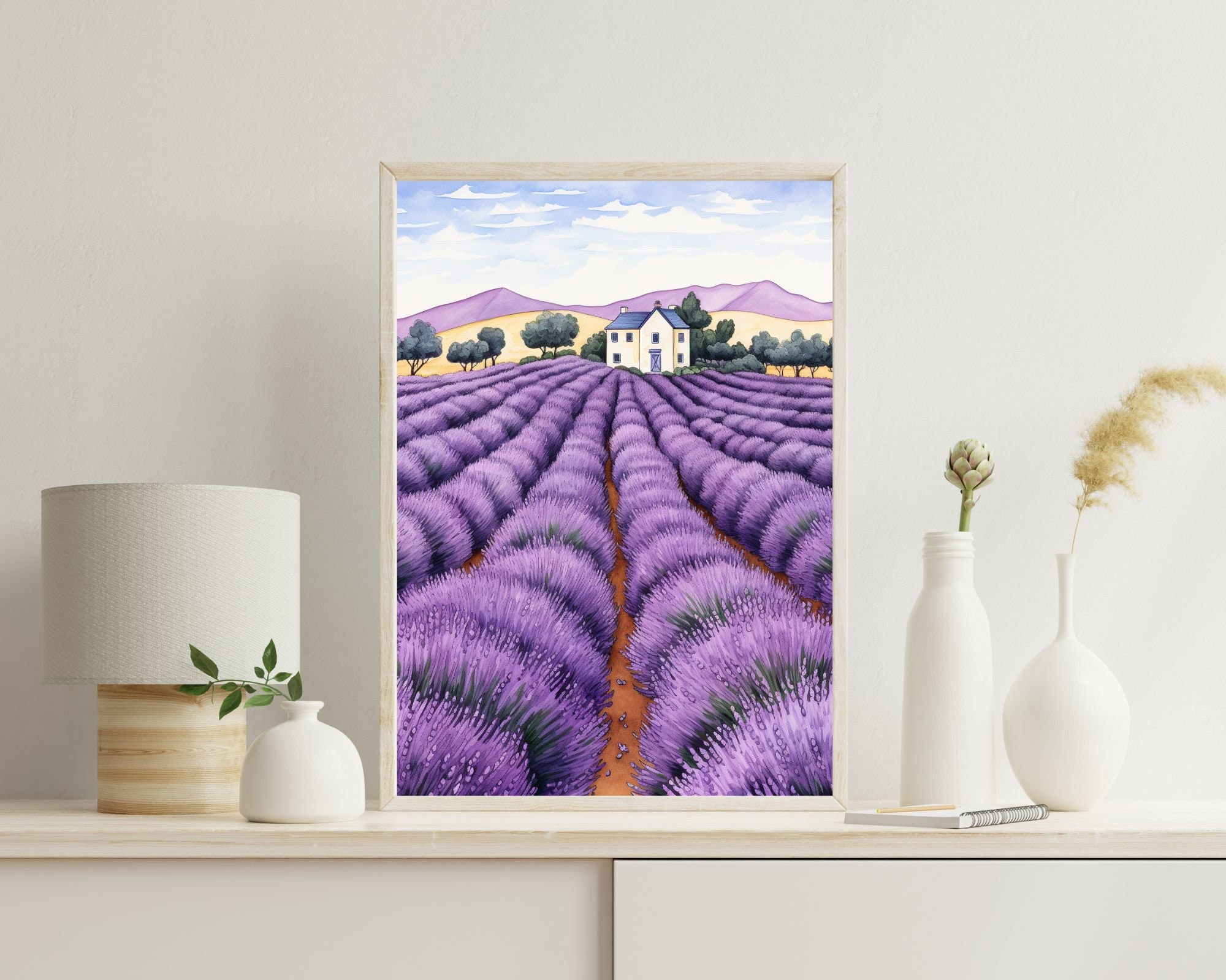 Provence Lavender Field Watercolor Art Print, France Travel Poster - Etsy