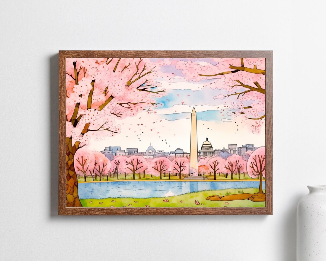 Washington DC in Spring Watercolor Print, Washington Monument Art Print ...