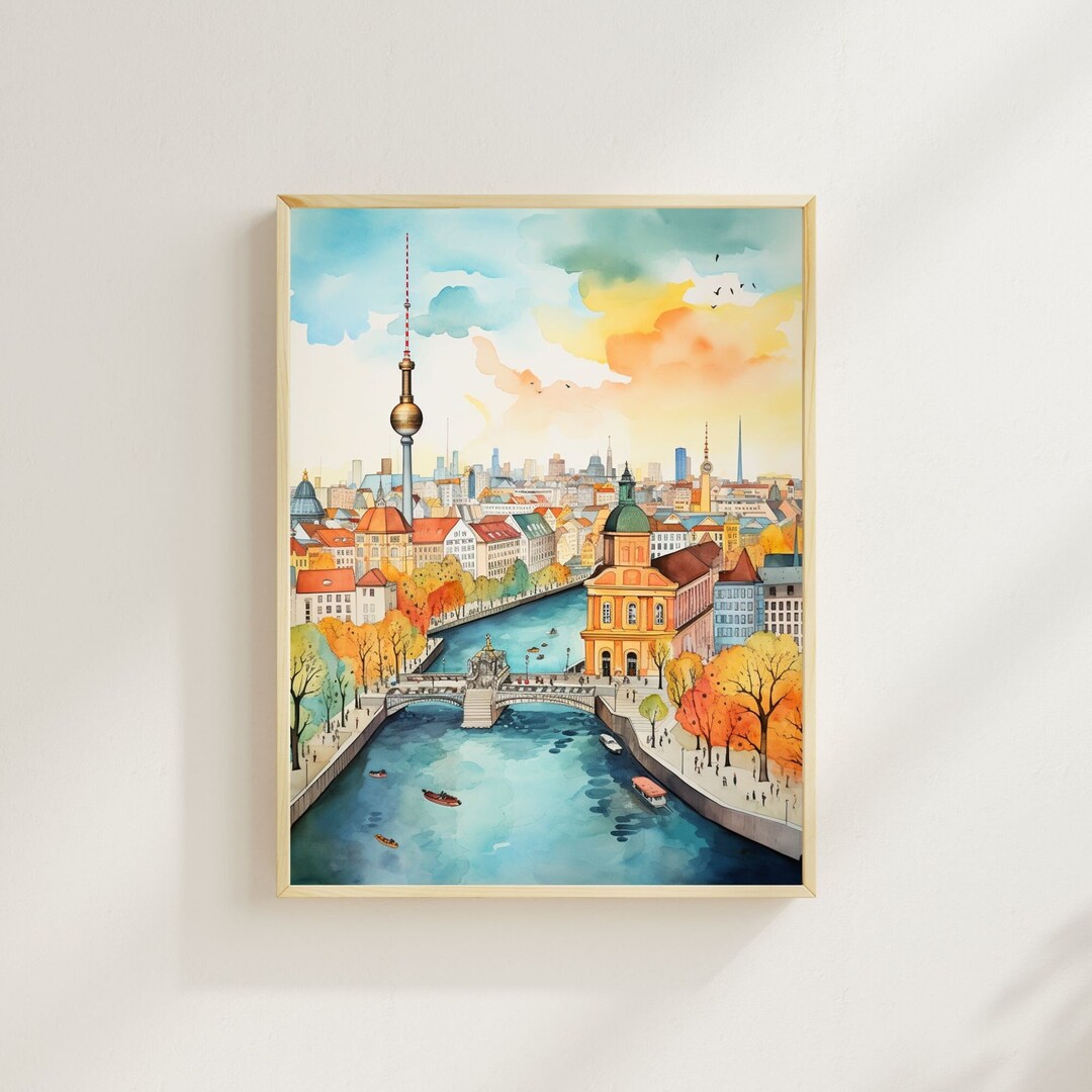 Berlin Skyline Art Print, Spree River Print, Fernsehturm Print, Europe ...