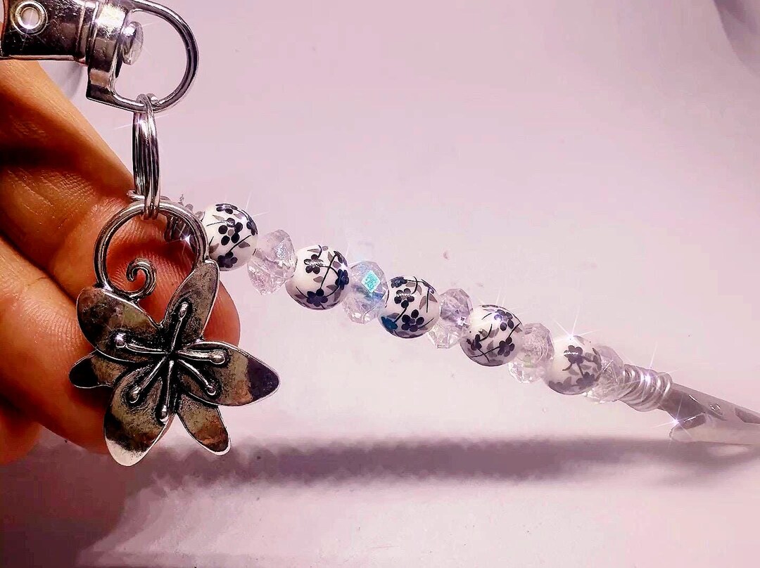 Floral ATM Card Grabber With Crystal Beads & Butterfly Charm | Long ...