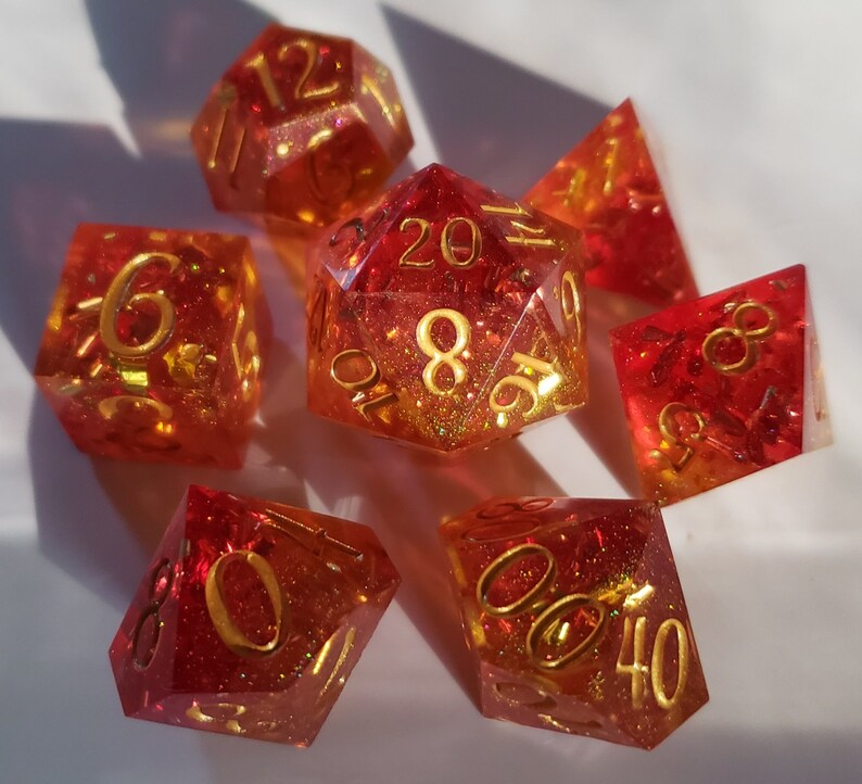 Autumn Vibes Resin Sharp Edge 7 Piece Polyhedral Dice Set for D&D D20 ...