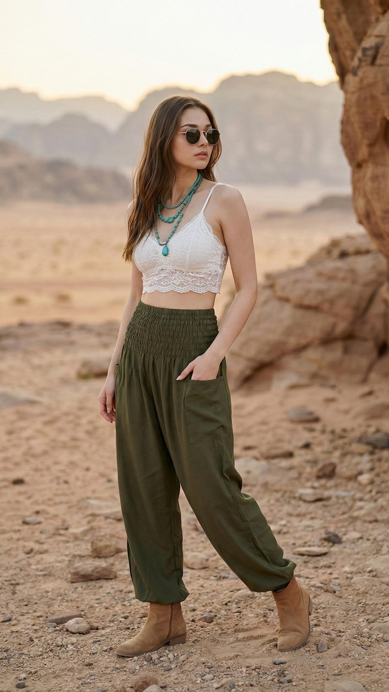 Plain Army Green Boho Harem Pants Rayon Yoga Loungewear - Etsy