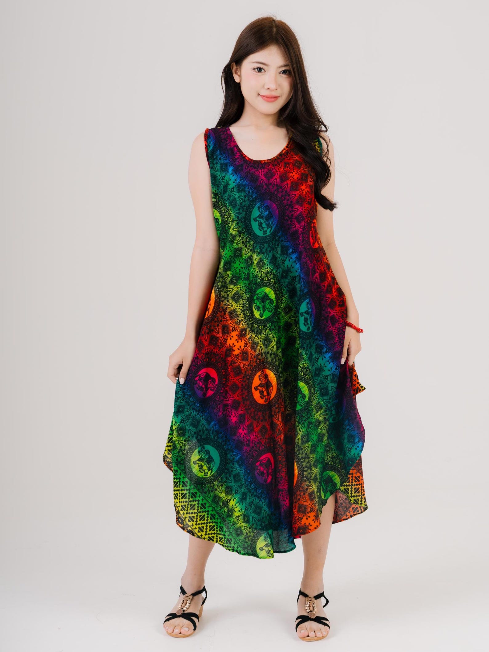 Festival Rainbow Maxi Dress – Boho Sleeveless Beach Dress – Vibrant ...