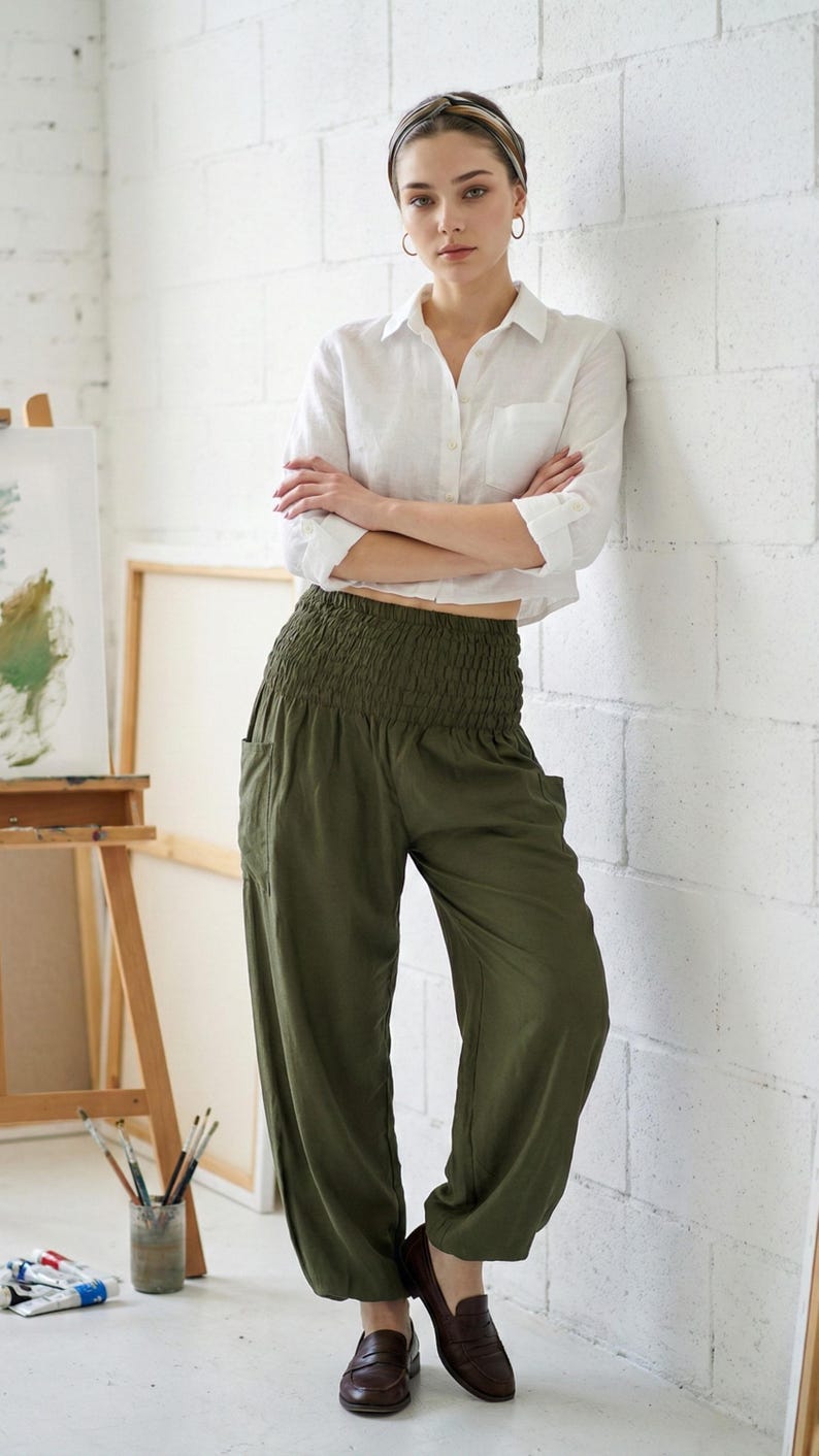 Plain Army Green Boho Harem Pants Rayon Yoga Loungewear - Etsy