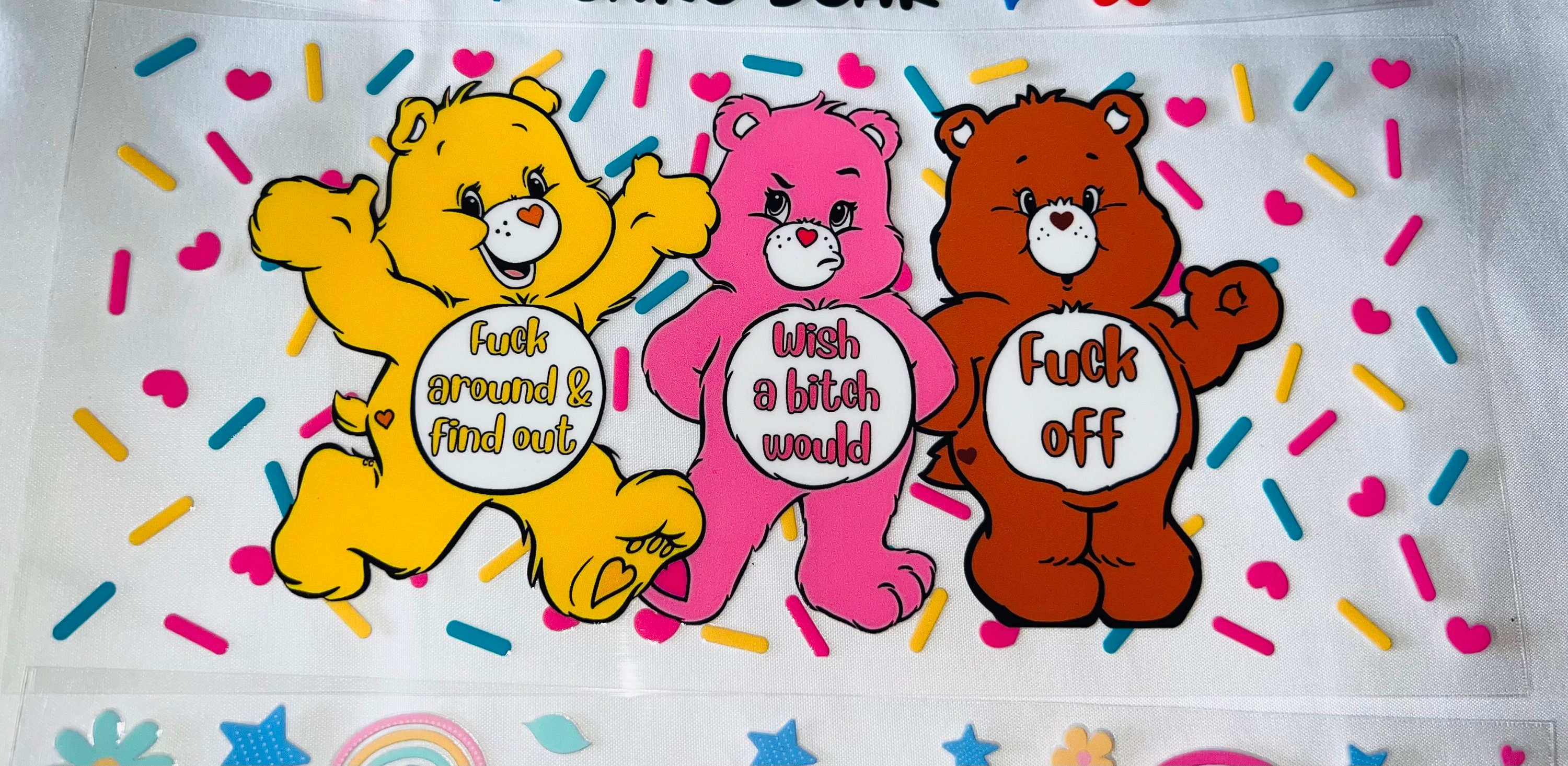 Swear Bear Care Bears UV DTF 16 Oz. Wraps! Bad Word Bears! 16 Oz. Wraps ...
