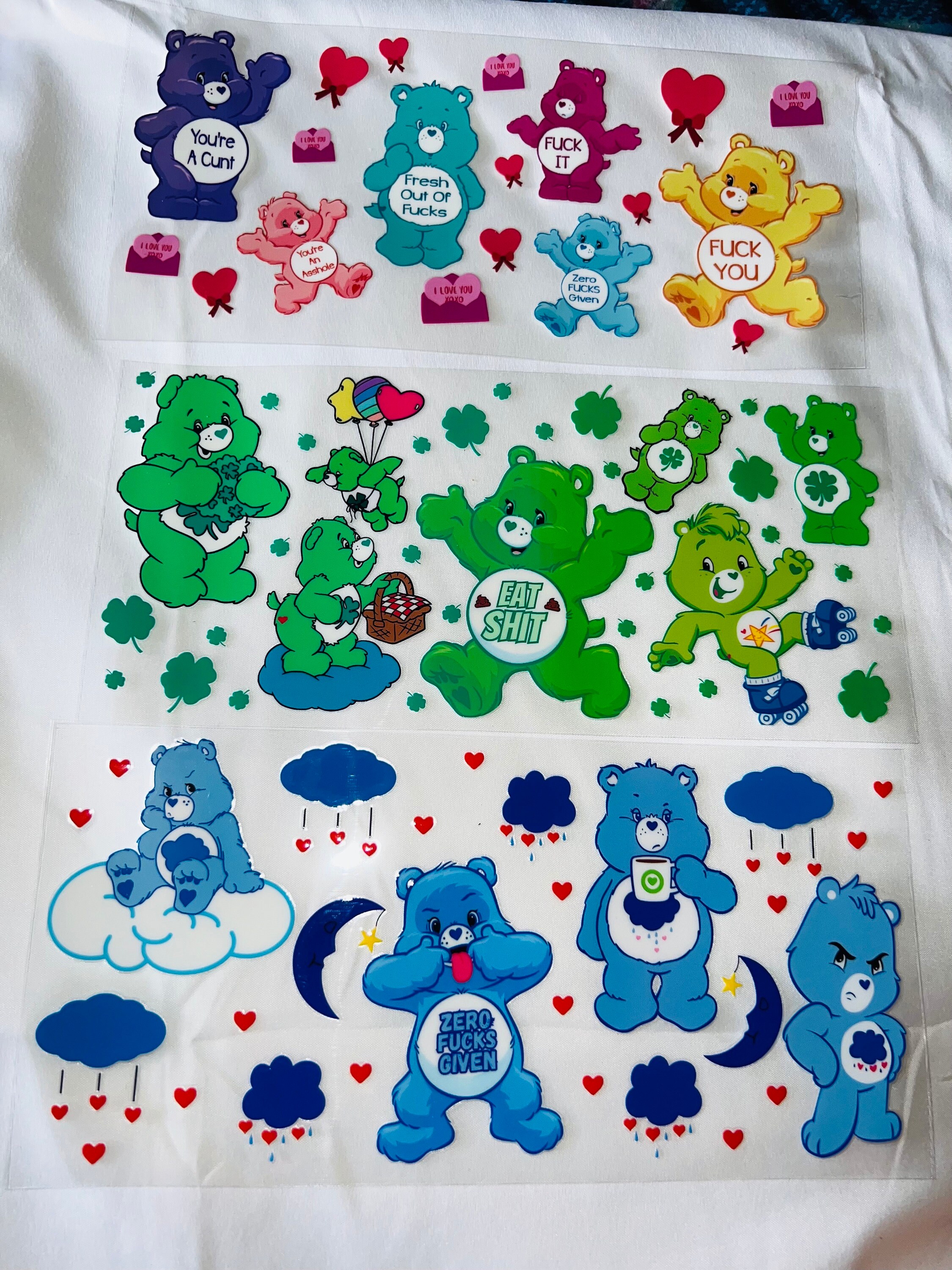 Swear Bear Care Bears UV DTF WRAPS 16 Oz Wrap Size Bad Word Bears Uv ...