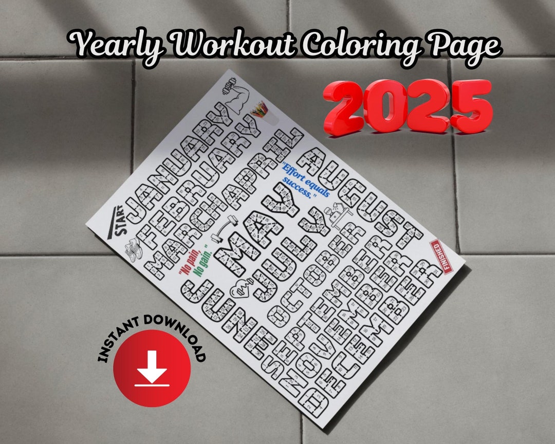 2025 Habit Tracker Coloring Page Printable, Fitness Yearly Workout ...