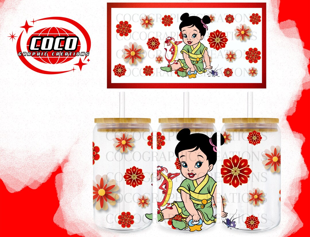 Cute Baby Mulan Princess Cup Wrap Baby Princess 16oz, Libbey Cup Wrap ...