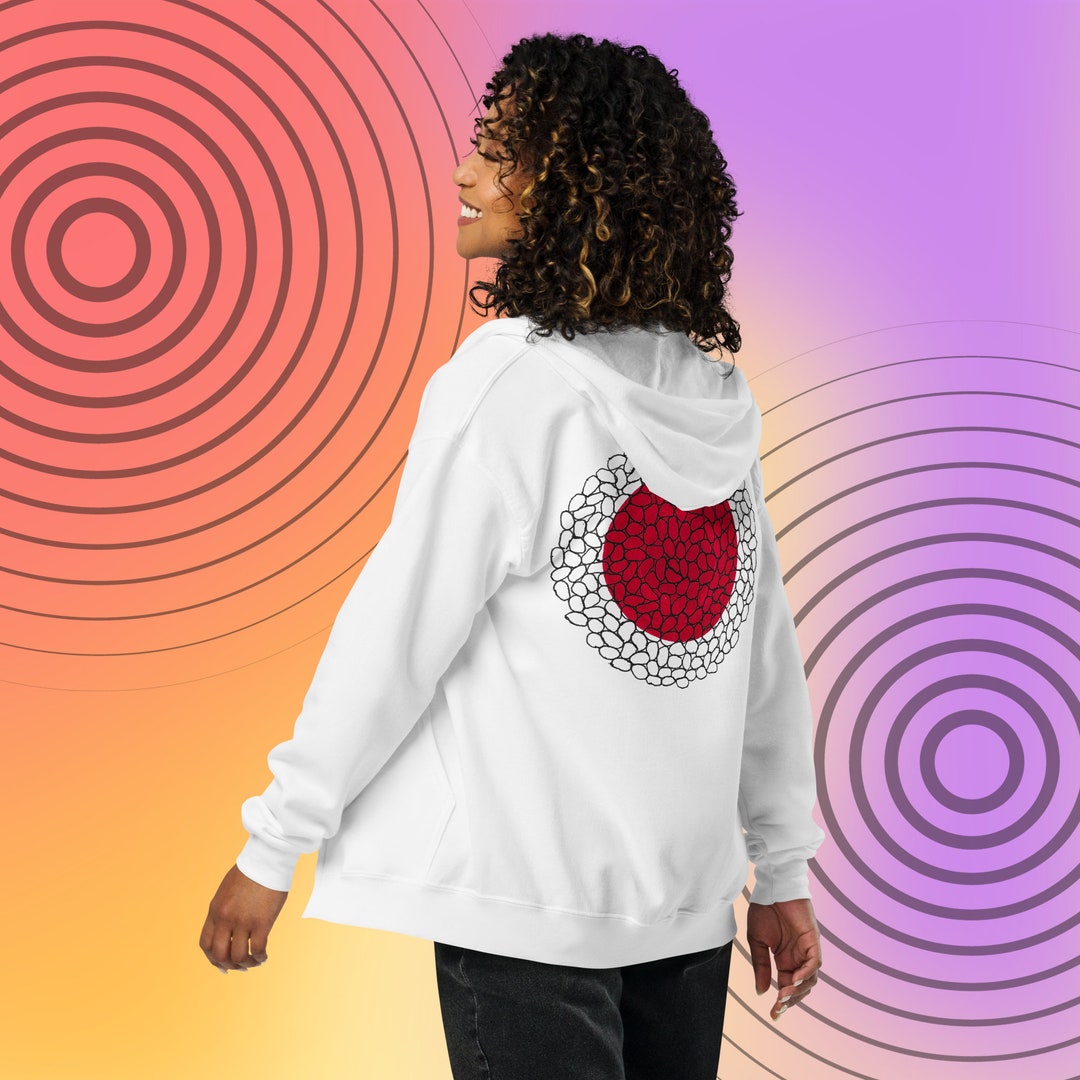 INITIATION, Red Bindu Net Unisex Full Zip Hoodie, Line Art Sweatshirt ...