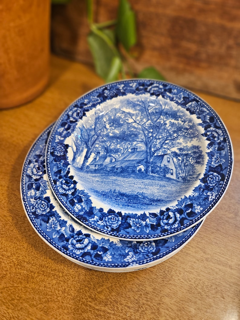 Blue & White Antique Transferware Plates, Fairbanks Family Homestead ...