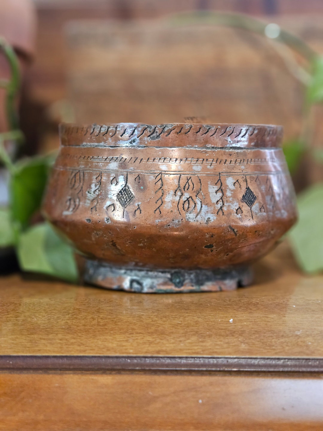 Antique Engraved Copper Pot, Copper Planter, Copper Bowl, Carved Copper ...