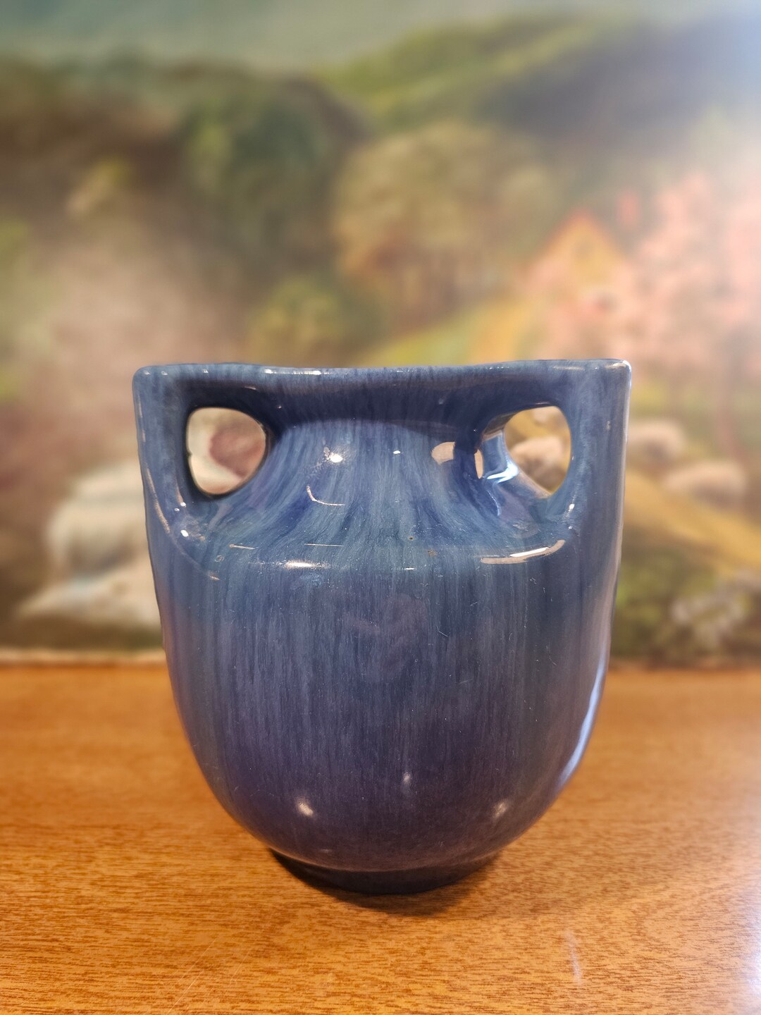 Vintage Blue Drip Glazed Vase, French Style Home, Blue Vase, Vintage ...
