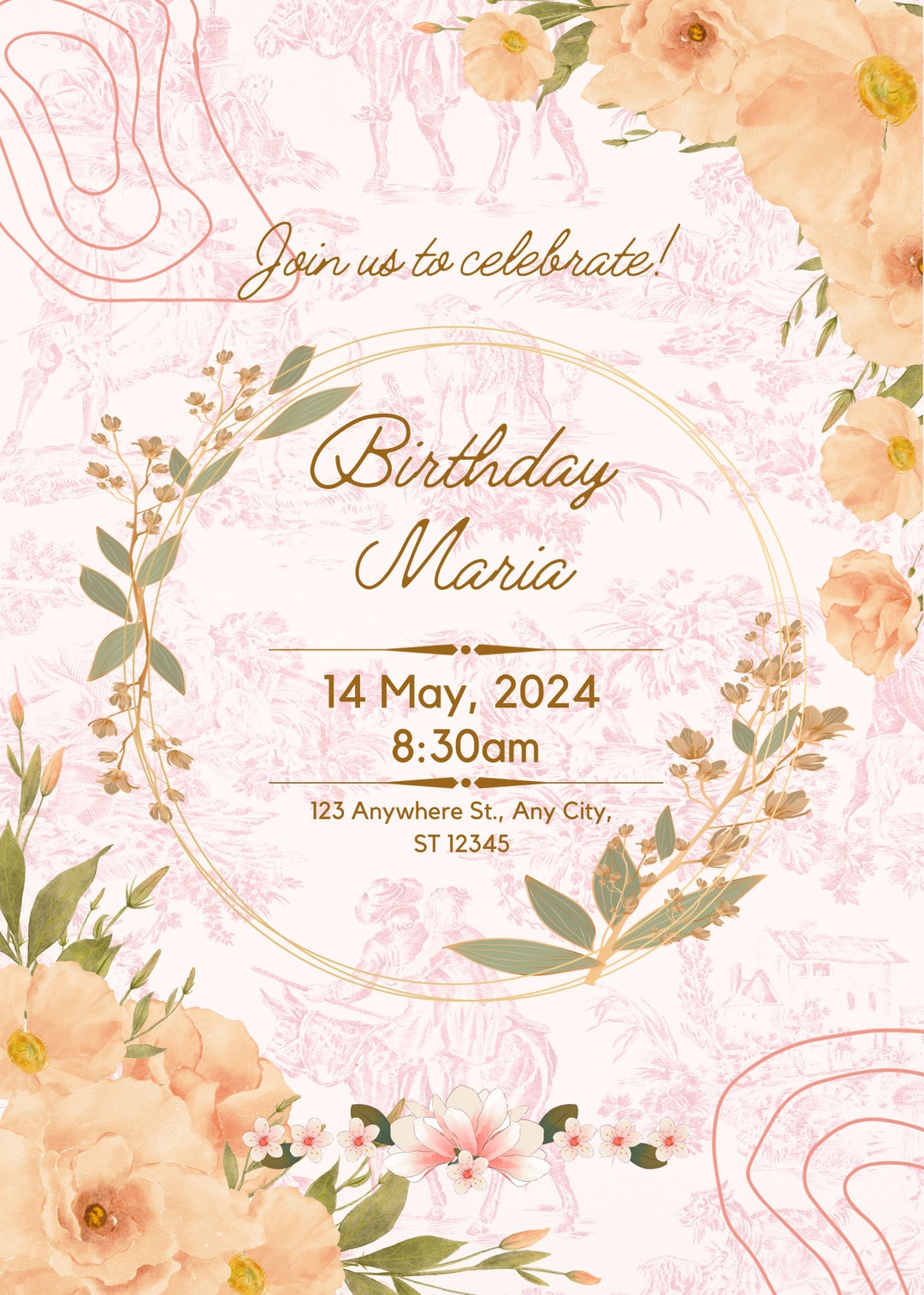 Editable Light Pink Elegant Birthday Party Birthday Invitation - Etsy