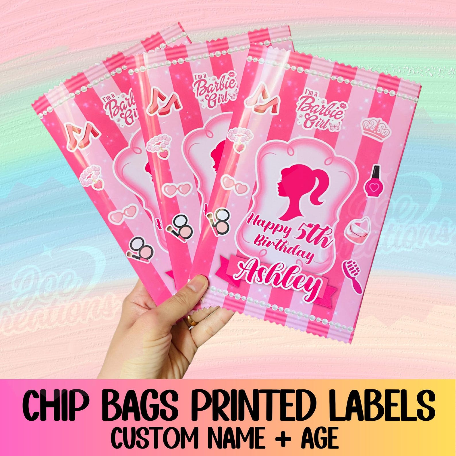 Custom Printed Barbie Chip Bag Labels – Barbie Birthday Party Favor ...