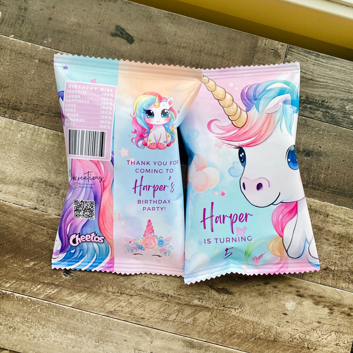 Unicorn Birthday Party Chip Bags Wrapper Labels Snack Bag Editable ...