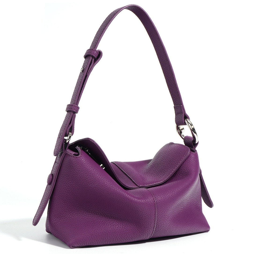 Purple Leather Bucket Bag: Women's Crossbody Handbag With Adjustable ...