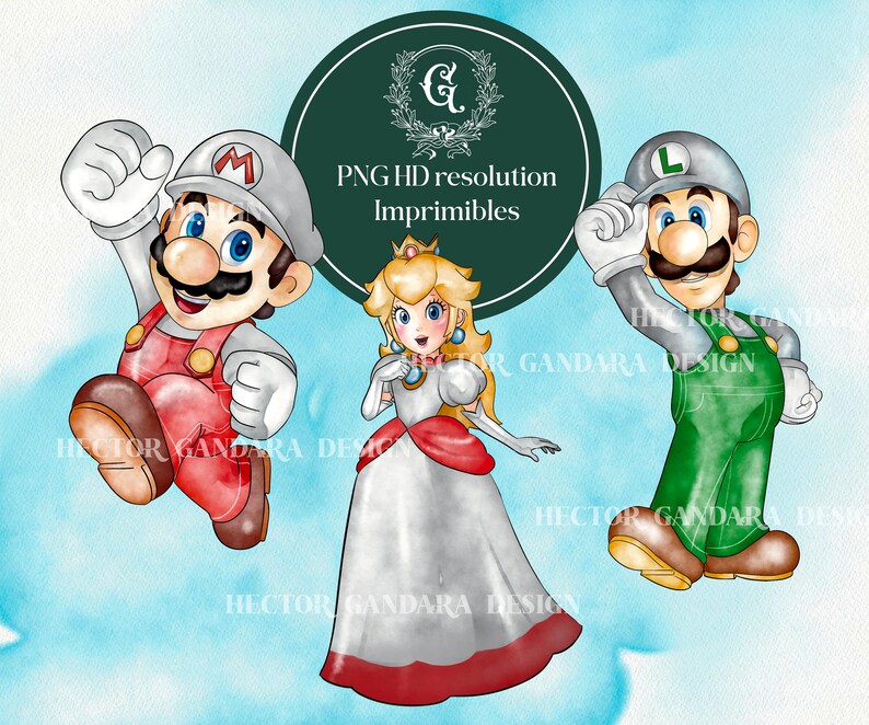 Super Mario bros imprimible PNG luxury watercolor Mario - Etsy México