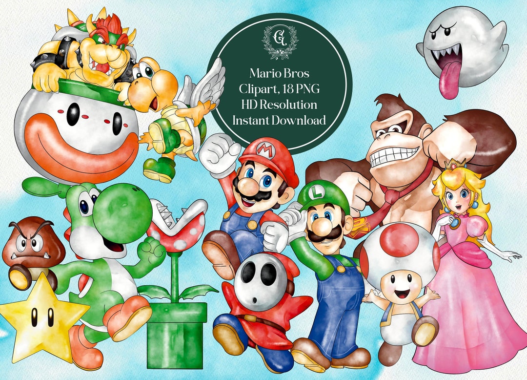 Super Mario Bros Printable PNG, Luxury Watercolor Mario Clipart ...