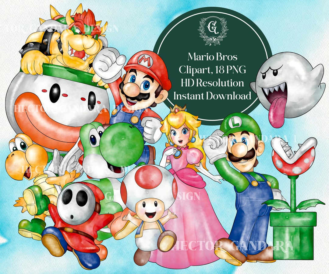 Super Mario bros imprimible PNG luxury watercolor Mario - Etsy México