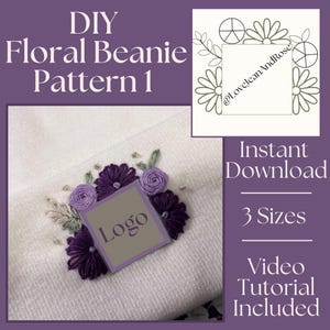 DIY Floral Beanie Embroidery Pattern Instant Download 3 Sizes Printable ...
