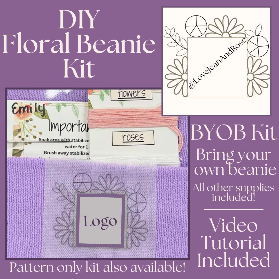 DIY Floral Beanie Kits Embroidered Beanie Printable Stick and Stitch ...