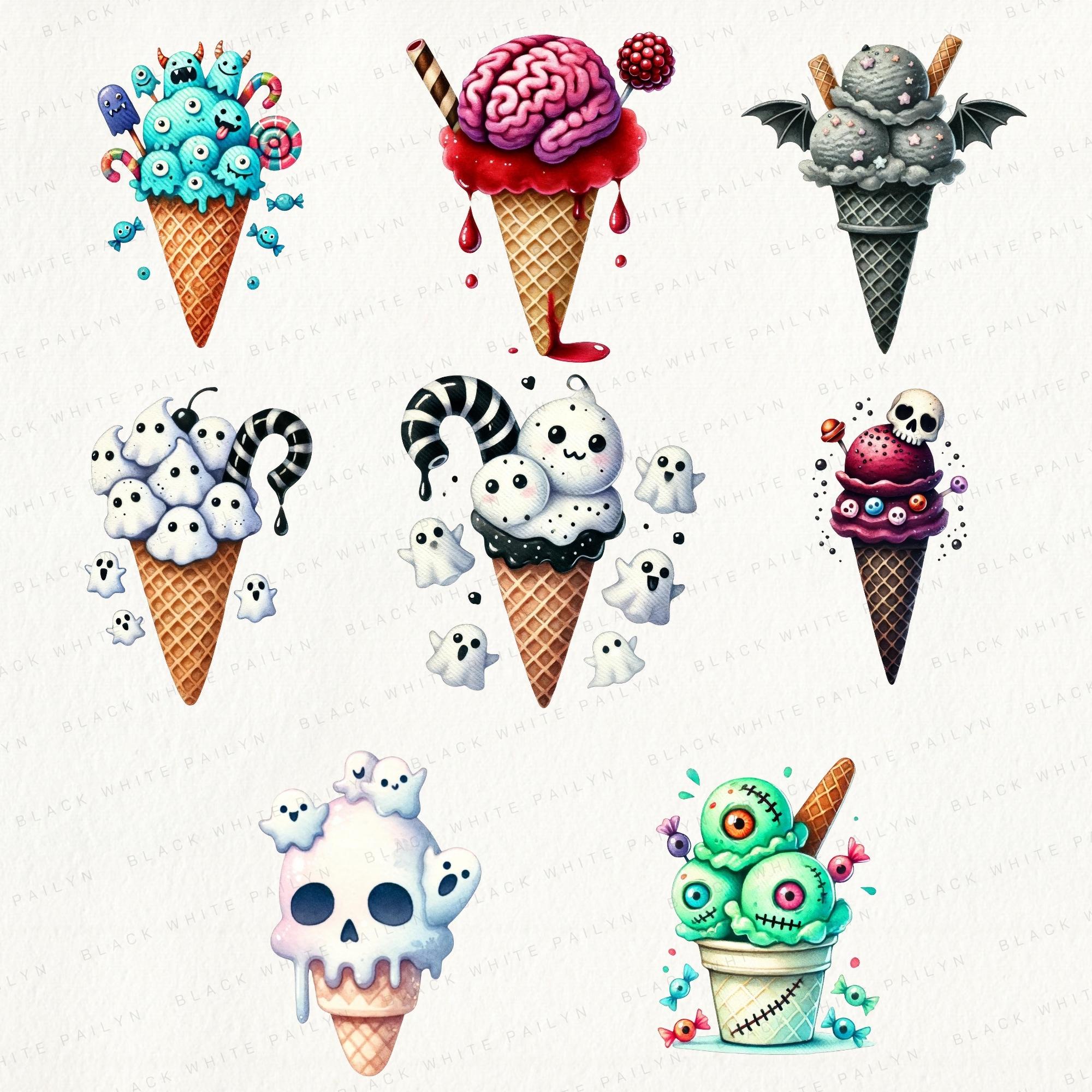 Halloween Ice Cream Cone Clipart Set, Spooky Dessert PNG Files, Cute ...