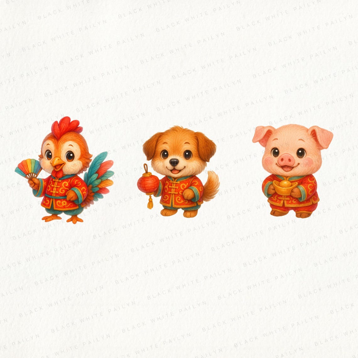 12 Chinese Zodiac Animal Clipart PNG Set, Cute Lunar New Year Zodiac ...