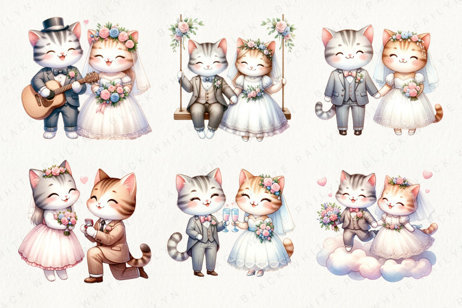 Cute Cat Wedding Clipart,cat Couple Png,wedding Png,valentines Day ...