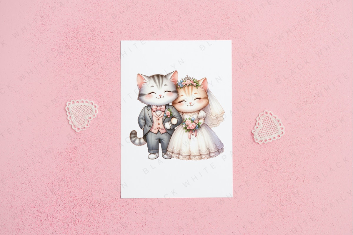 Cute Cat Wedding Clipart,cat Couple Png,wedding Png,valentines Day ...