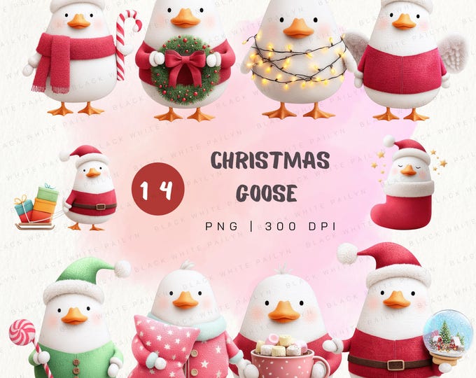 Christmas Silly Goose 20 Clipart Bundle | Funny Holiday Goose PNG Set ...