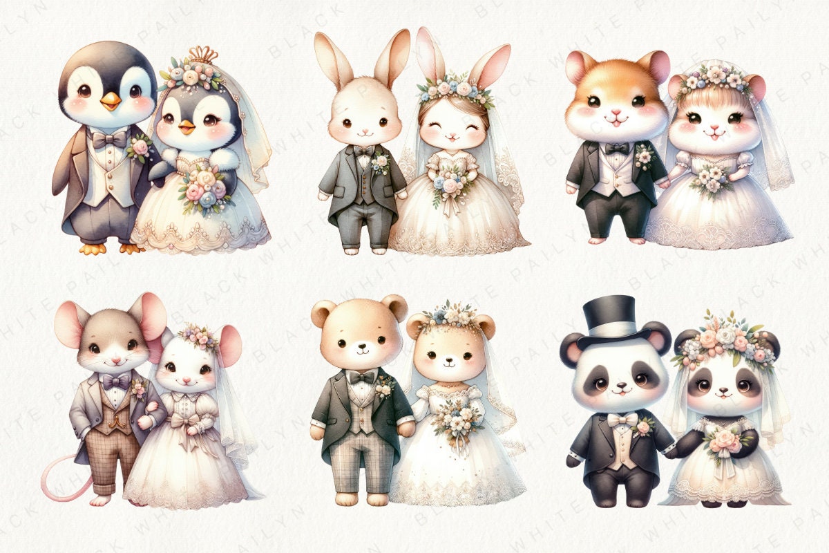 Wedding Animals PNG Clipart, Cute Animal Couple Clipart,romatic Animal ...