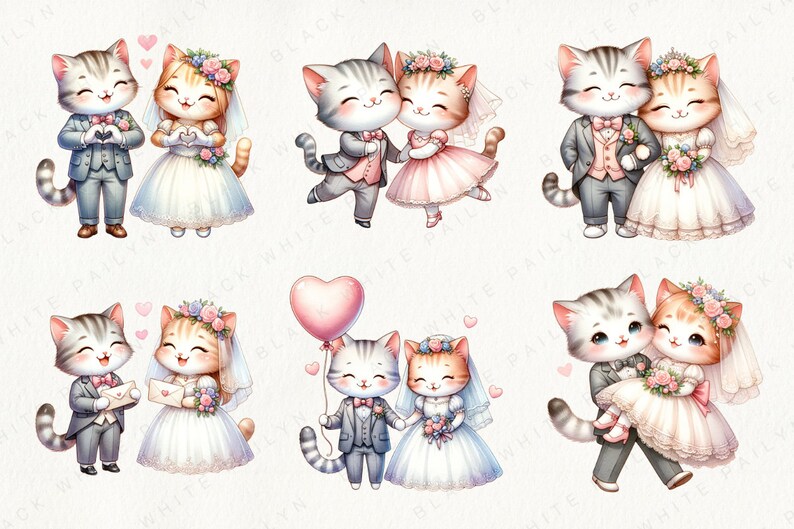 Cute Cat Wedding Clipart,cat Couple Png,wedding Png,valentines Day ...