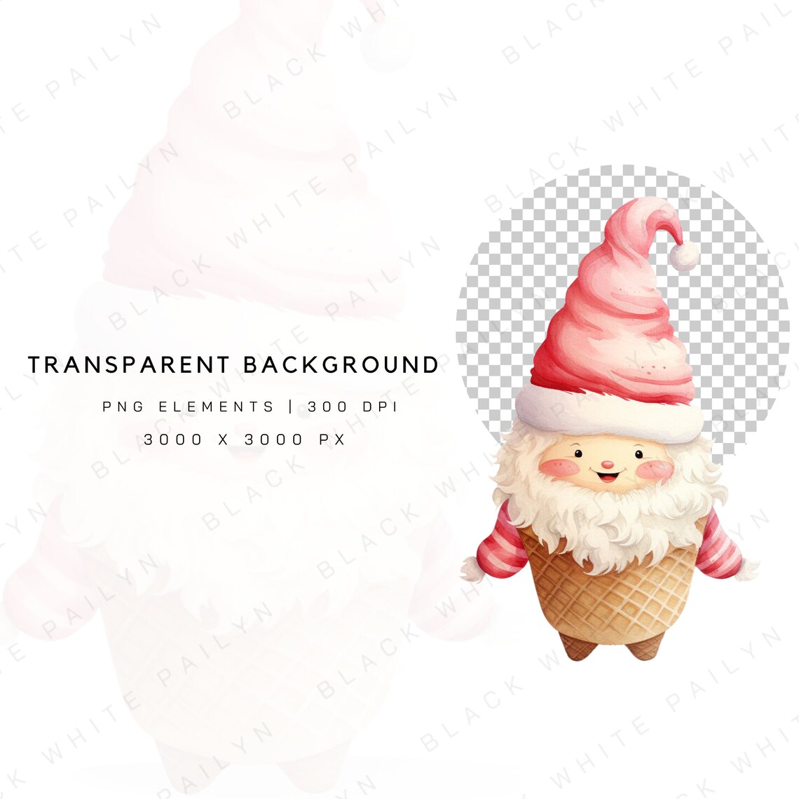 Christmas Ice Cream Cone ,watercolor, Sublimation, Santa Clipart ...