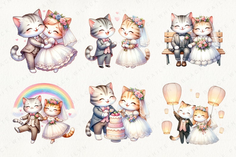 Cute Cat Wedding Clipart,cat Couple Png,wedding Png,valentines Day ...