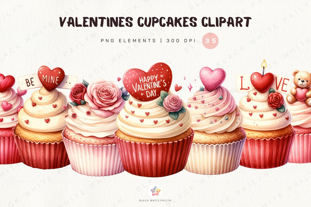 Valentines Cupcakes Clipart,valentines Clipart Bundle,watercolor ...