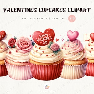 Valentines Cupcakes Clipart,valentines Clipart Bundle,watercolor ...
