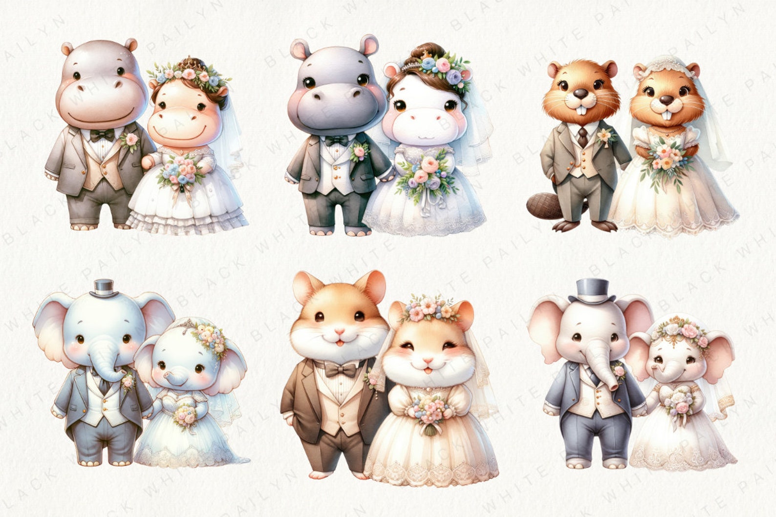 Wedding Animals PNG Clipart, Cute Animal Couple Clipart,romatic Animal ...