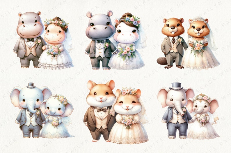 Wedding Animals PNG Clipart, Cute Animal Couple Clipart,romatic Animal ...