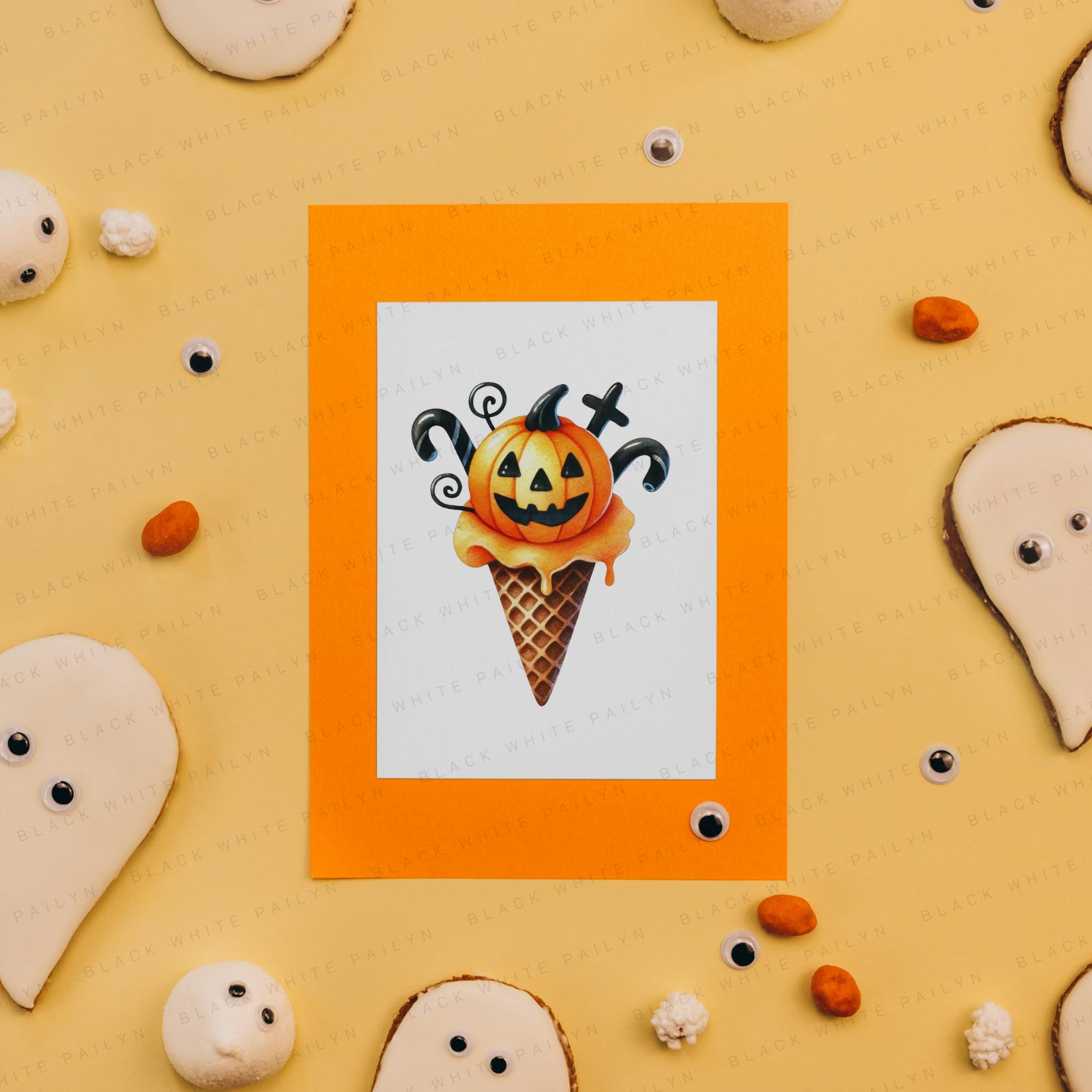 Halloween Ice Cream Cone Clipart Set, Spooky Dessert PNG Files, Cute ...