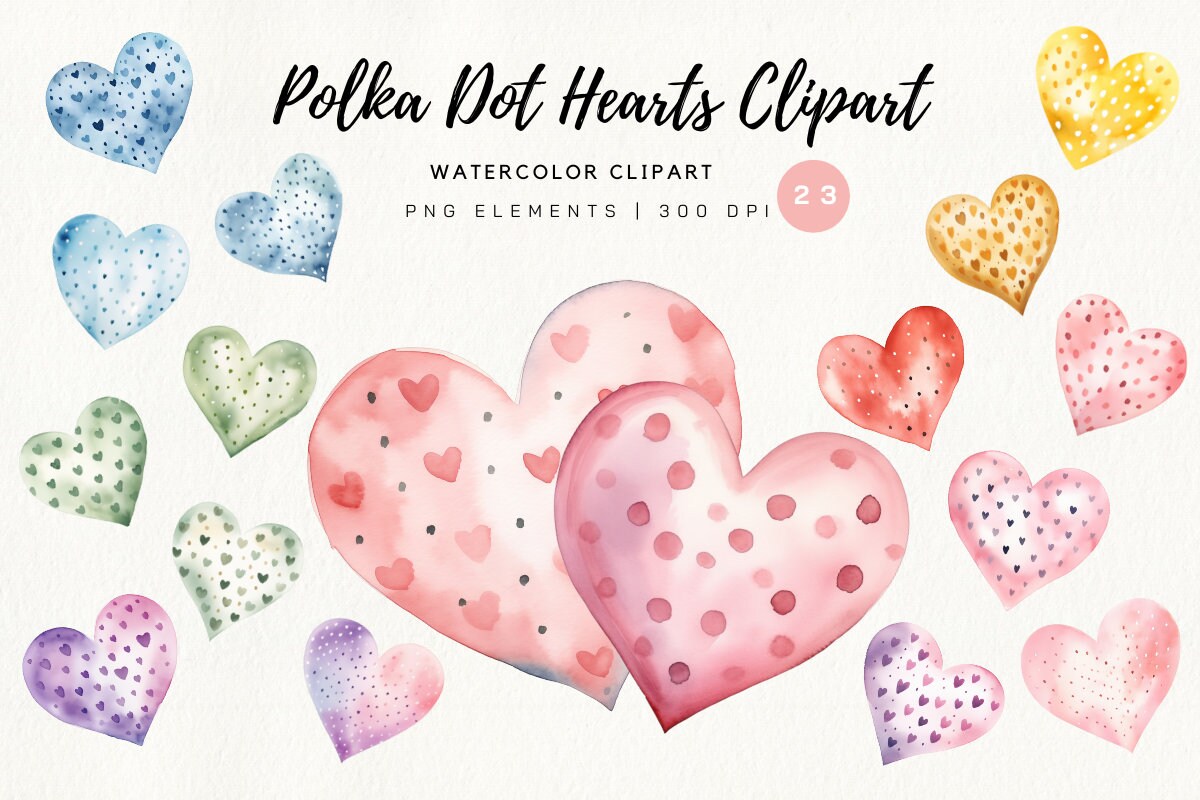 Polka Dot Hearts Clipart, Valentine's Day Boho Hearts Png, Love Clipart ...