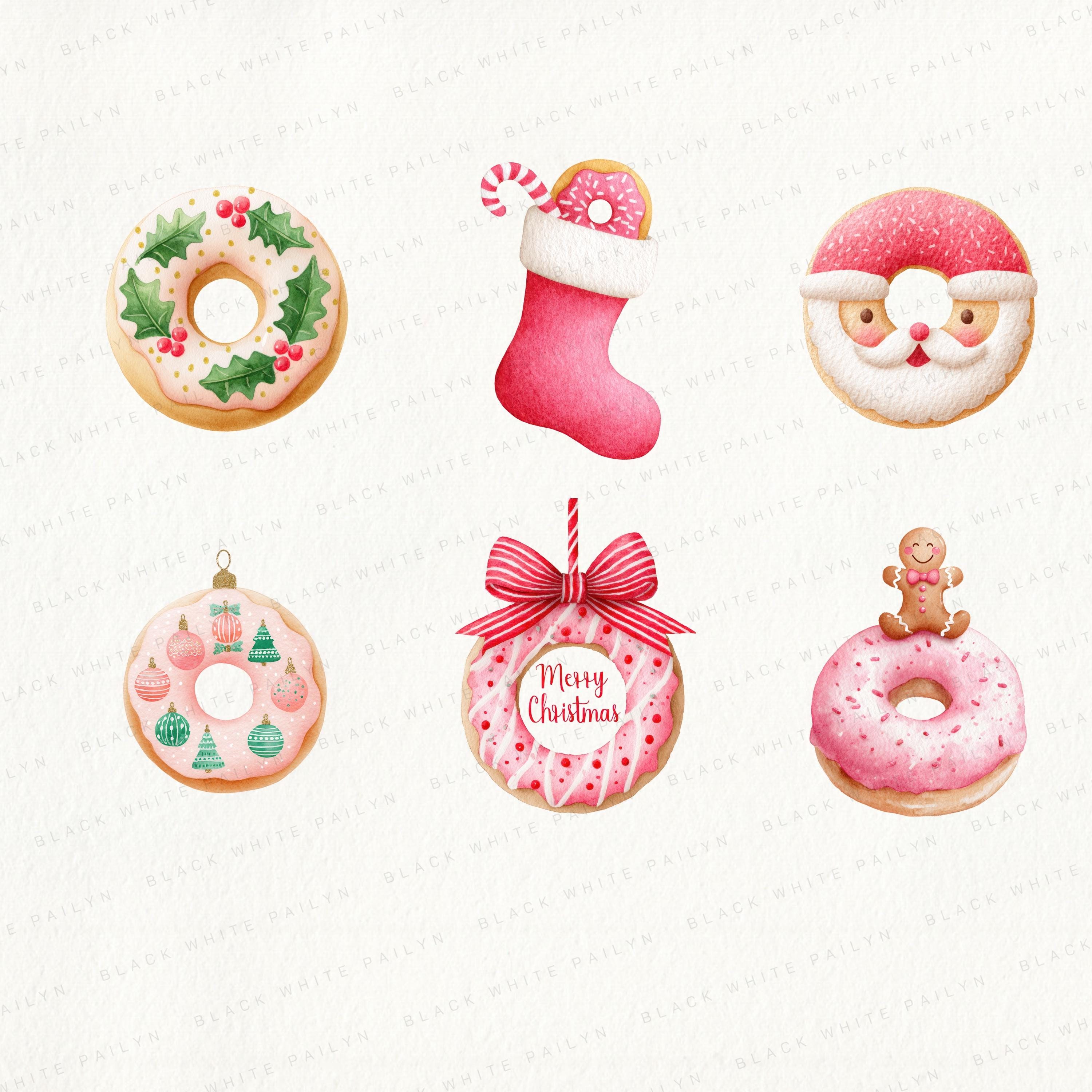 Christmas Donut Clipart Bundle PNG Set of 15 Cute Holiday Donuts With ...