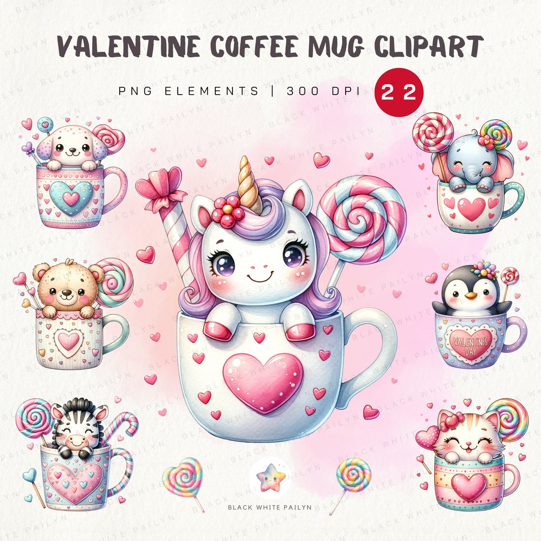 Cute Valentine's Day Coffee Mug Clipart,coffee Mug Clipart, Animal ...